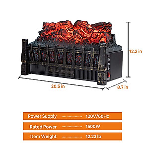 LifePlus Electric Fireplace Logs Heater, Fireplace Insert Heater with Remote Control, Realistic Flame Effect, Infrared Fireplace Heater for Indoor Use 8H Timer, Adjustable Brightness