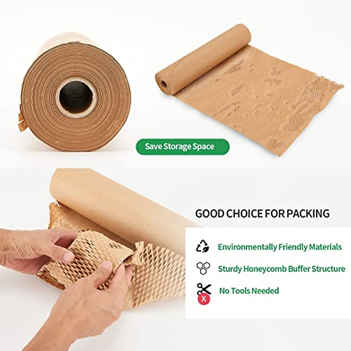 Honeycomb Packing Paper, HONSREO 15 Inches x 230 Feet Eco Friendly Recyclable Cushioning Material, Bubble Wrap for Moving Shipping Breakable Supplies with 20 Fragile Sticker Lables (Brown)
