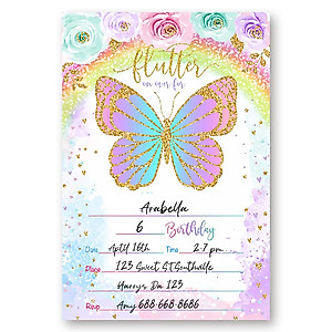LoaHak Butterfly Birthday Party Invitations, Floral Butterfly Party Invitations, Butterfly Invitation. (041)
