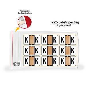 Doctor Stuff - File Folder Labels, Alphabet Letter K, Jeter 7100 - JTAM Series Compatible Alpha Stickers, Tan, 15/16" x 1-5/8", 225 Labels per Package