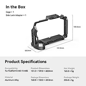 SmallRig X-H2 / X-H2S Camera Full Cage for FUJIFILM X-H2 / X-H2S, Aluminum Alloy Video Making Camera Rig with NATO Rails, Quick Release Plate for Arca, Support Horizontal and Vertical Shooting - 3934