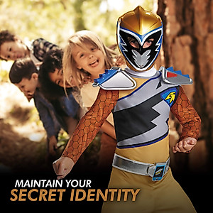 Gold Power Rangers Costume for Kids. Official Licensed Gold Ranger Dino Charge Classic Power Ranger Suit with Mask for Boys & Girls, Medium 7-8