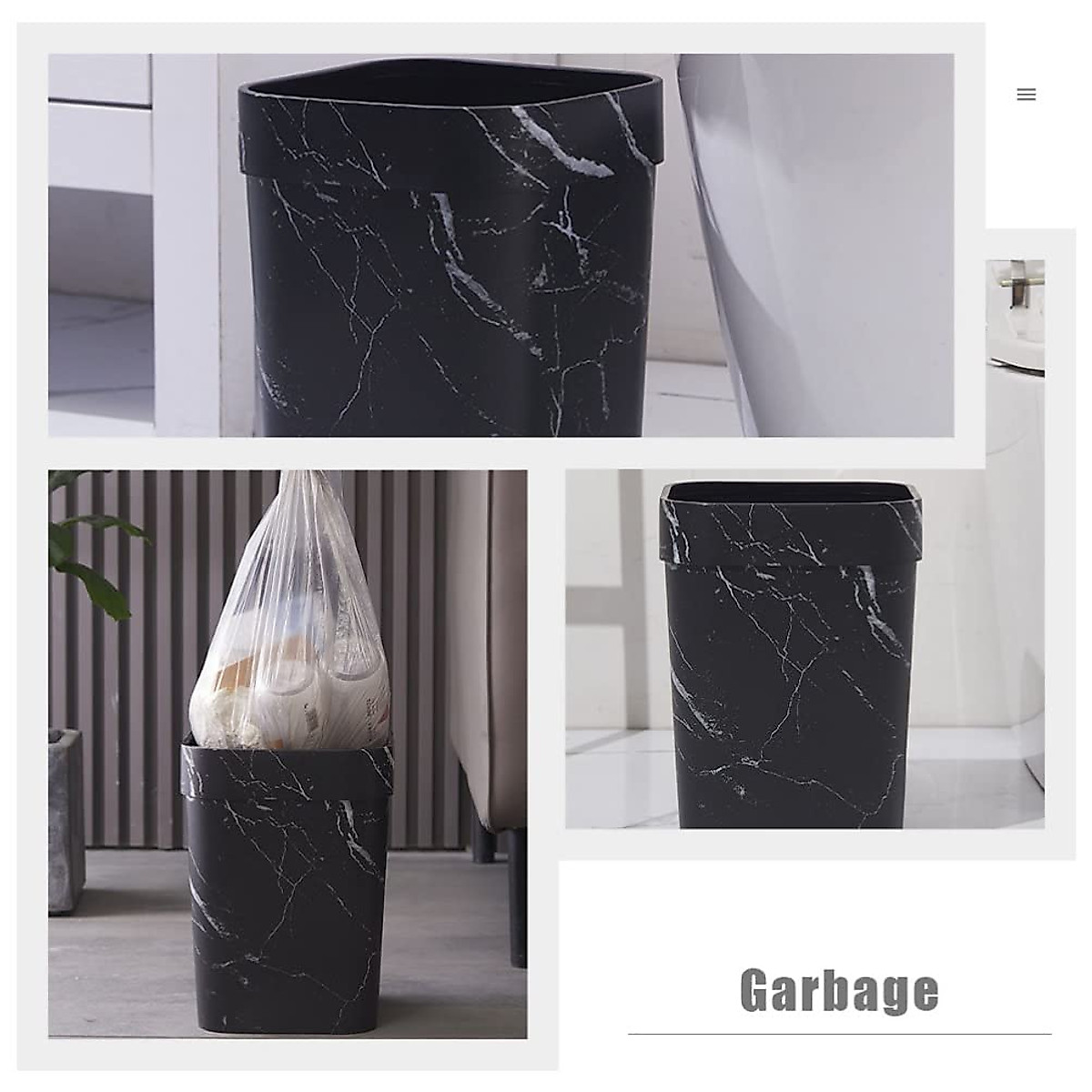 Zerodeko Waste Basket Square Small Trash Can Plastic Small Wastebasket Black Garbage Container Bin Garbage Can for Home, Kitchen, Bathroom, Office (14 L) Black Bathroom Decor