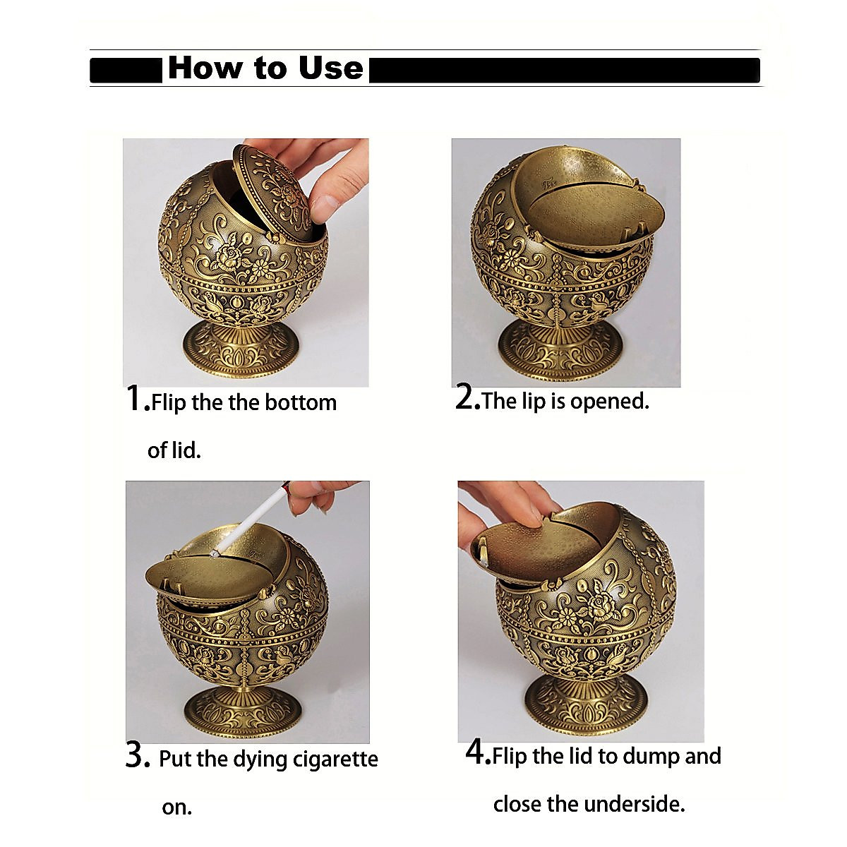 K COOL Windproof Ashtray with Lid Metal Portable Cigarettes Ashtray for Outdoors Indoors Hand Stamped Pattern Smoking Ashtray Fancy Gift for Men Women(Jade Green) ¡­