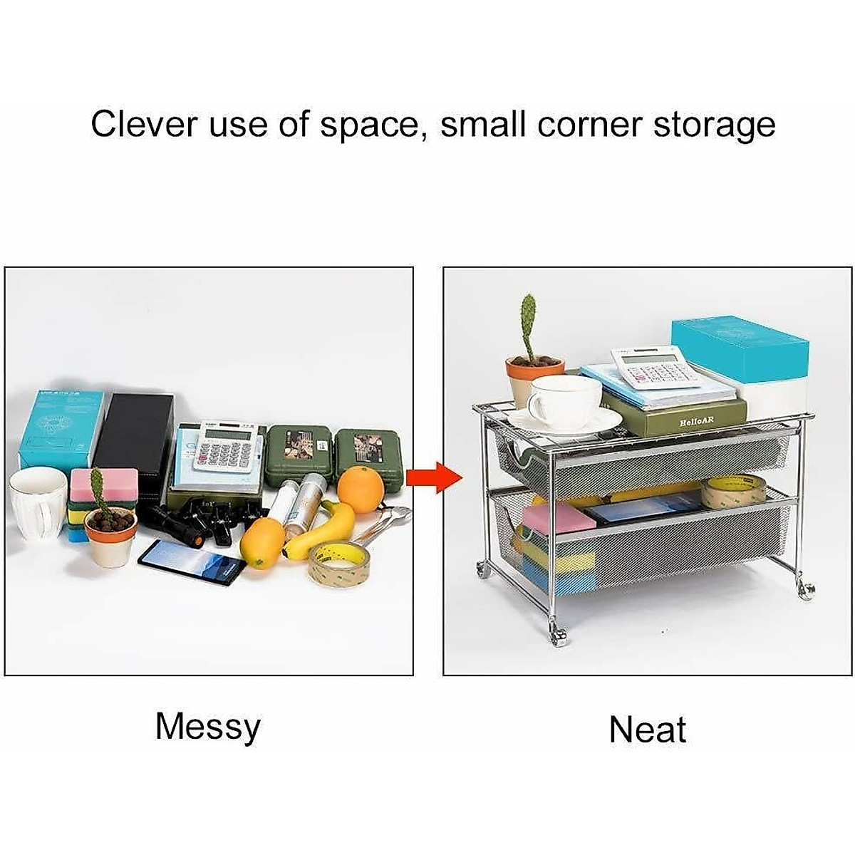 Stackable 2-Tier Under Sink Cabinet Organizer with Sliding Storage Drawer, Pull Out Cabinets Organizer Shelf Baskets, for Kitchen, Pantry, Under The Sink, Cabinet, Bathroom, Silver