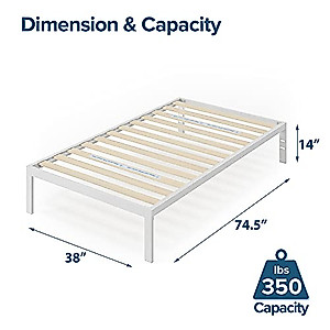 ZINUS Mia Metal Platform Bed Frame / Wood Slat Support / No Box Spring Needed / Easy Assembly, White, Twin