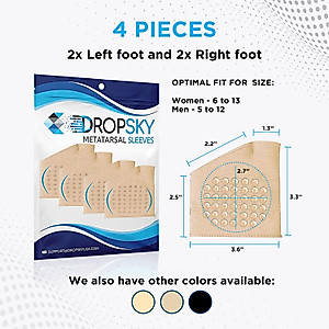 Metatarsal Pads Women Sleeves Anti-Slip Inserts with Gel (4-Pack) Ball of Foot Cushions for Women & Men Pain Relief Soft Padding - Sesamoiditis Pads, Metatarsalgia Insole, FSA and HSA Eligible (Nude)