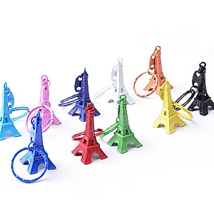 yueton Pack of 10 Retro Mini Colorful Retro Eiffel Tower Model Key Holder Metal Split Key Ring Keyring