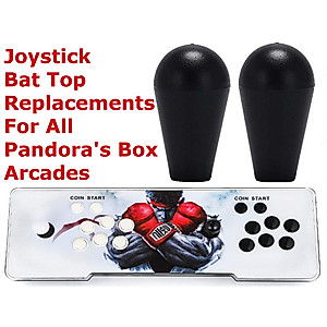 Alvatron Set of 2 Joystick Bat Tops for Arcade1up, AtGames Legends Ultimate Arcade, Pandora's Box (Black/White)