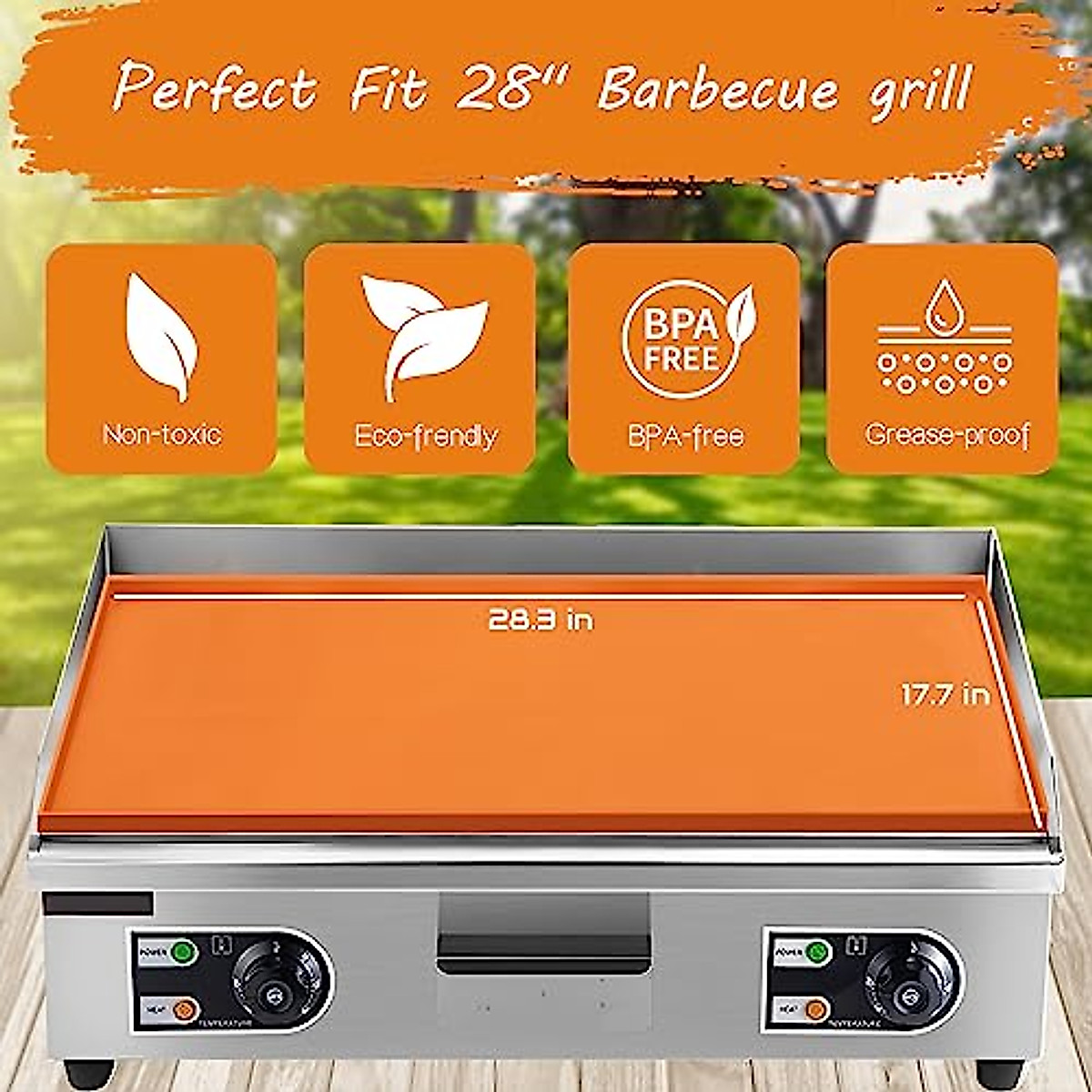Griddle Mat for Blackstone Grill,28" Silicone Protective Mat Cover for Blackstone,Heavy Duty Food Grade Silicone Grill Cover,Protect Griddle from Rodents, Insects, Debris, and Rust(Orange)