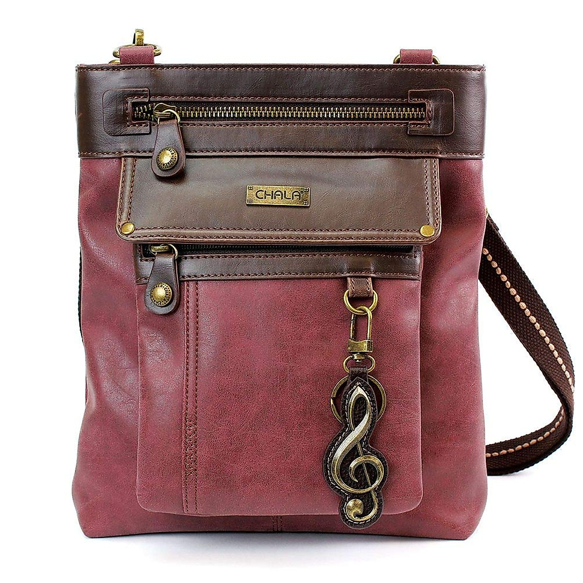 Chala Handbags Cleff Note 3-in-1 Gemini Crossbody Handbag Purse (Burgundy)