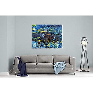 Westlake Art Starry Night Castle Night Boats Canvas Wall Art Print Van Gogh Magical Merchandise Modern Abstract Artwork for Home Room Decor - 16x24 inch Unframed