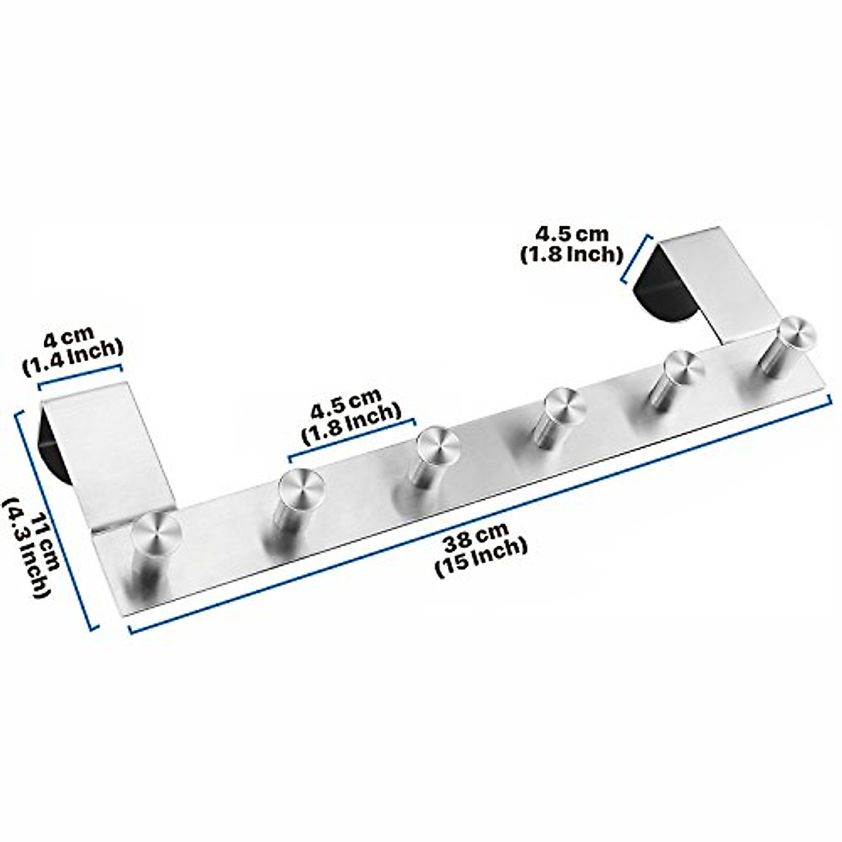 Flexzion Over The Door Hooks Organizer Stainless Steel - Removable Door Hanger Holder Rack with 6 Hooks for Bathroom Bedroom Kitchen Home Cubicle Cabinet Closet Clothes Coat Hat Belt Bag and Towel