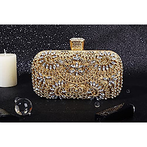 Covelin Women's Rhinestone Decorated Evening Bag, Tote Shoulder Crossbody Handbag with Chain Golden