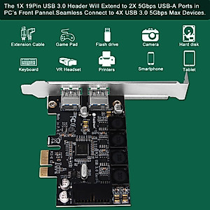 FebSmart 1X 19Pin USB 3.0 Header and 2X USB-A Ports PCIE USB 3.0 5Gbps Expansion Card for Windows and Linux Desktop PCs, Built in Self-Powered Technology, No Need Additional Power Supply (FS-HA-Pro)