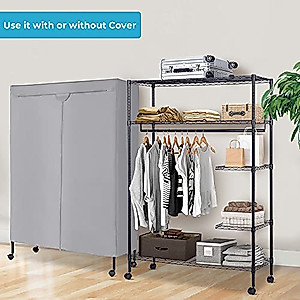 JS HOME Heavy Duty Garment Rack, Free-Standing Rolling Clothes Rack with Fitted Brown Oxford Cover, Extra Large Wardrobe Storage Rack/Organizer