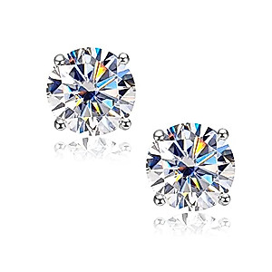 1CT Moissanite Stud Earrings 925 Sterling Silver G H Color Brilliant Round Lab Created Diamond Stud Earrings with Safety Backs for Women Girls with Certificate of Authenticity