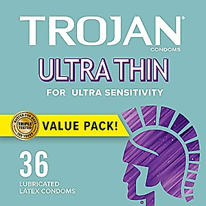 TROJAN Ultra Thin Condoms For Ultra Sensitivity, Lubricated Condoms for Men, America’s Number One Condom, 36 Count Value Pack