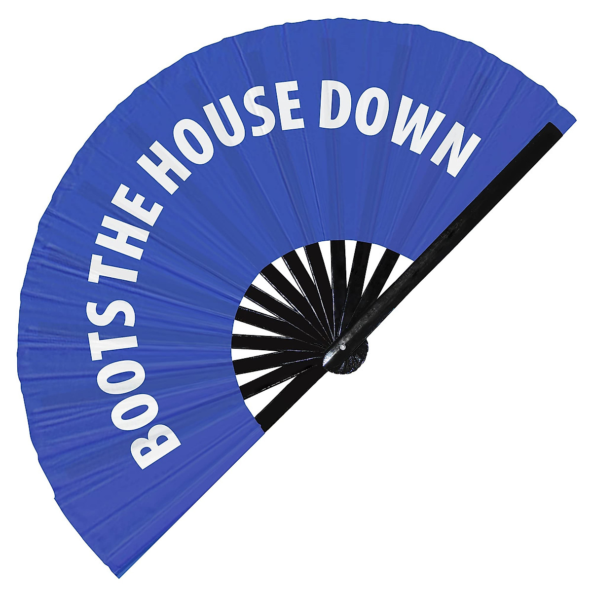 Boots The House Down Hand Fan Foldable Bamboo Circuit Rave Hand Fans Pride Slang Words Fan Outfit Party Gear Gifts Music Festival Rave Accessories (Blue)