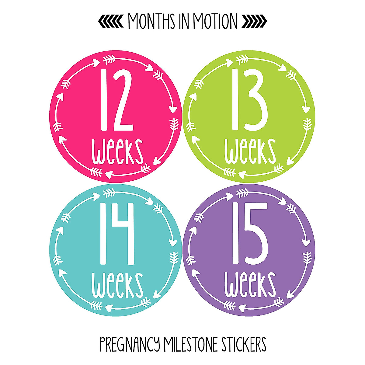 Months In Motion Pregnancy Weekly Belly Growth Stickers - Week to Week Pregnant Expecting Photo Prop - Maternity Keepsake - Baby Bump - Large Set of 36 Weekly Photo Sticker