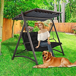 Boaisdus Porch Swing Cushions Outdoor Black 55 inch Waterproof Swing Cushions 3 Seater Replacement Thicken 4" Outdoor Swing Cushions with Ties for Outdoor Patio Garden Furniture Swing Cushions