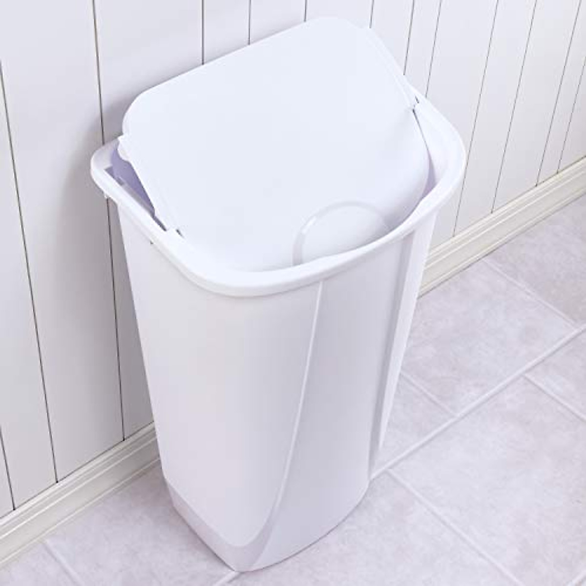 Sterilite 10938006 11 Gallon/42 Liter SwingTop Wastebasket, White, 6-Pack