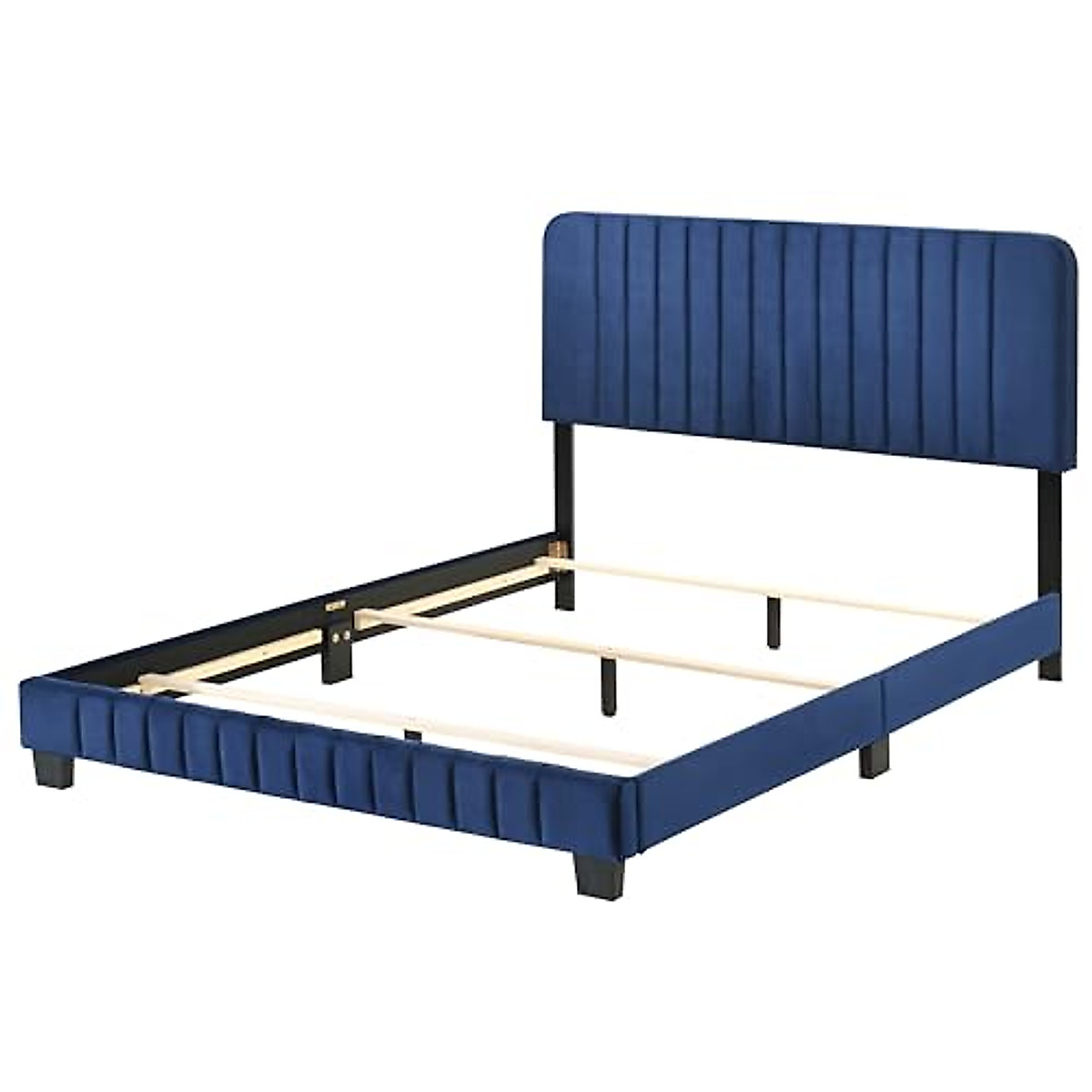 Indulge in Opulence with King Bed in Navy Blue Velvet - Channel Tufted Elegance, Customizable Mattress Support, Effortless Assembly, Versatile Sizing, and Diverse Color Selection!