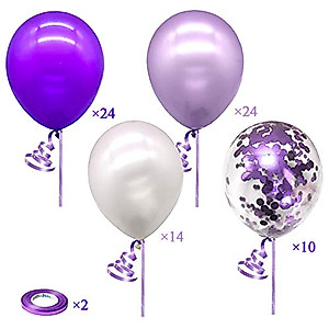 72pcs Purple Balloons Assorted Latex Purple Confetti White Balloons for Wedding Birthday Graduation Party Decorations