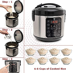 Moss & Stone Electric Multicooker Digital Rice Cooker Small 4-8 Cup 10 Pre-Programmed Settings Brown & White Rice / Food Steamer, Slow Cooker Electric Cooker With Steamer For Vegetables, Nonstick Pot Stainless Steel Rice Cooker