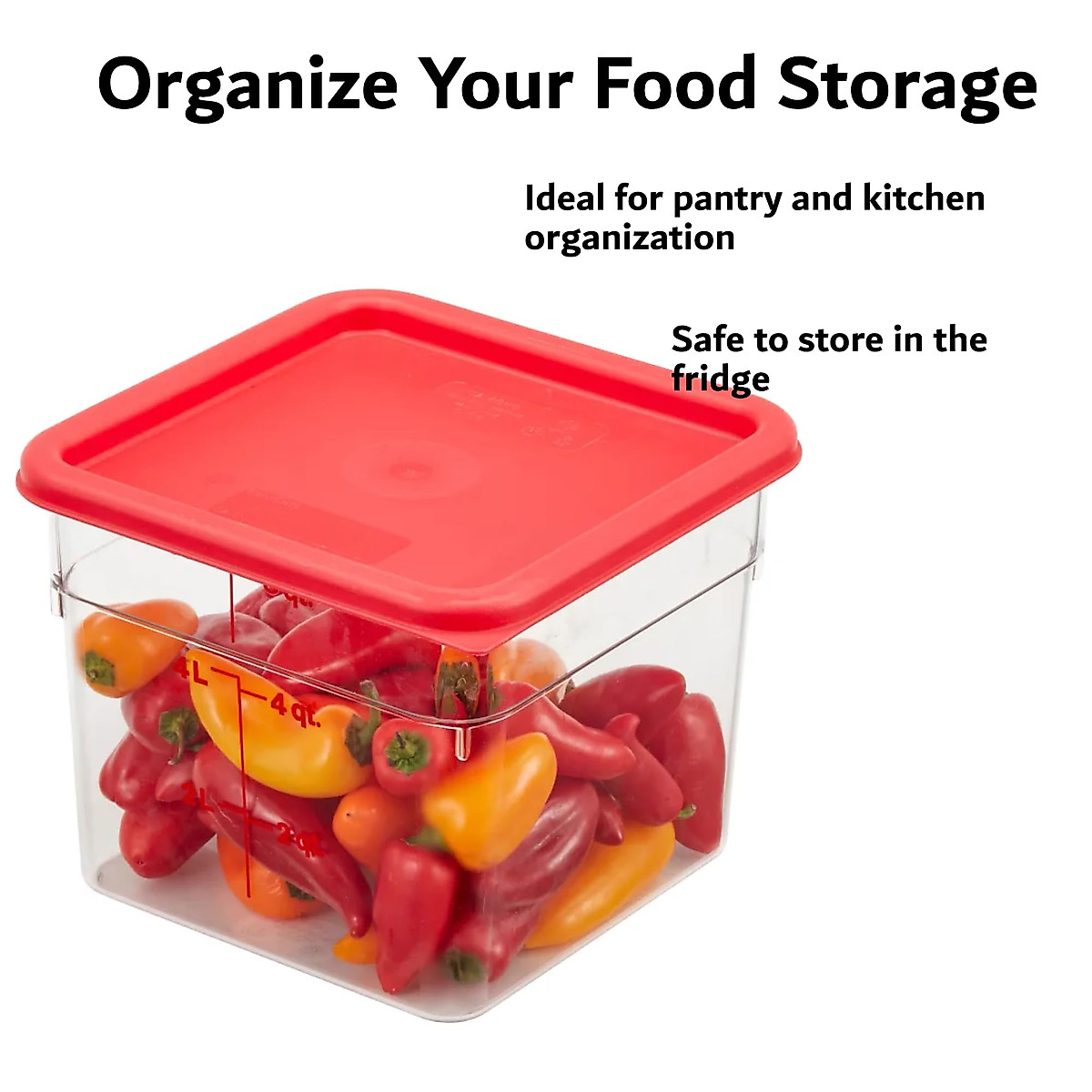 Lumintrail Cambro 6 Quart CamSquare Plastic Storage Container, Translucent, and Red Lid, Bundle with a Measuring Spoon Set (6SFSPP190), BPA Free Plastic