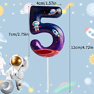 Space Astronaut Theme Candles,Birthday Number 5 Candles,Happy Birthday Candles,Space Theme Blue Star Ball Cake Toppers for Boys Girls Kids Anniversary Celebrations Birthday Party