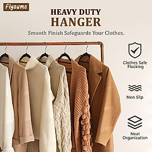 Flysums Velvet Hangers 50 Pack and 10 Clear Clothes Hangers, Heavy Duty Non-Slip Suit Clothes Felt Hangers, Space Saving Keeping Closet Organized,Black