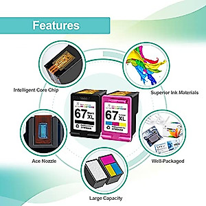 Miss Deer Remanufactured Ink 67 Cartridge Replacement for HP 67XL 67 XL Combo Pack Work with Envy Pro 6055 6455e 6055e 6452 6052 6075 6455 DeskJet 2755e 2752 4152 4155e Printer (1 Black, 1 Tri-Color)