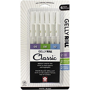 SAKURA Gelly Roll Gel Pens - Pen for Journaling, Art, or Drawing - Classic White Ink - Assorted Point Sizes - 6 Pack