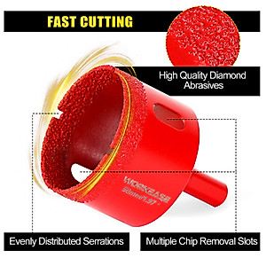 WORKEASE Diamond Hole Saw Kit, 11 Pcs Brazed Hollow Tile Hole Saw Set (0.24”-2”) with Double Suction Cups Hole Saw Guide Jig, Diamond Drill Bit Set Suitable for Glass, Ceramic, Tile, Marble, Porcelain