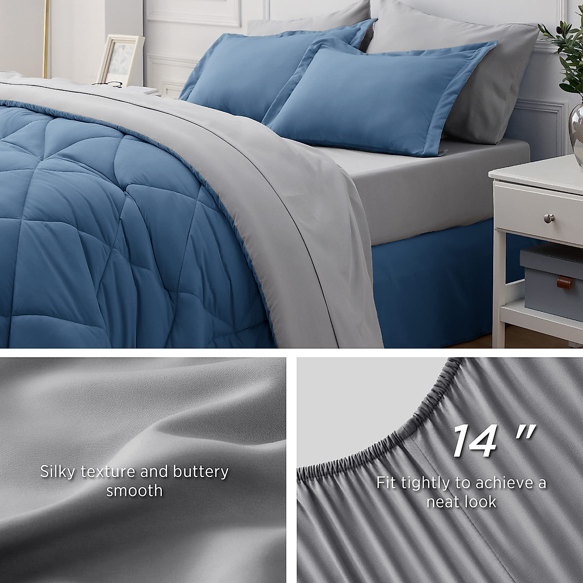 Bedsure Blue Full Comforter Set - 7 Pieces Reversible Bed Set Bed in a Bag Full with Comforters, Sheets, Pillowcases & Shams, Full Bedding Sets