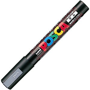 Mitsubishi Pencil Posca PC5M.26 Water-Based Pen, Medium Point, Round Tip, Silver, 10 Pieces