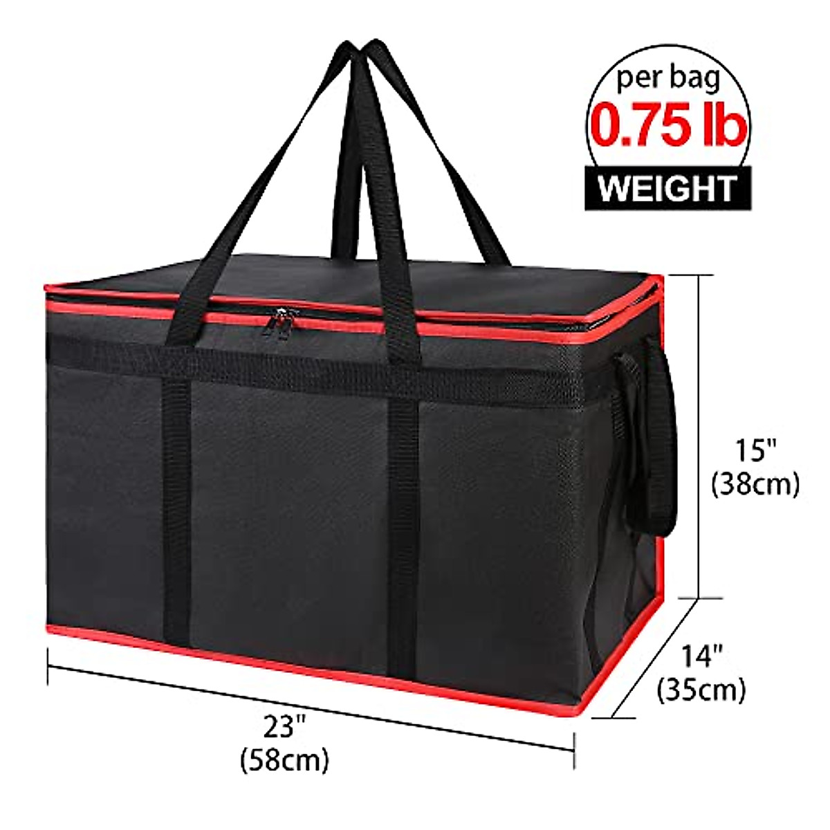 Bodaon Insulated Food Delivery Bag for Hot and Cold Meal, XXX-Large, Grocery Tote Insulation Bag for Catering, Pizza Warmer, Insulated Grocery Bags, Cooler Bag, Black with Red Edge, 1-Pack
