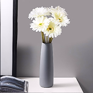 Flovewer 17 Inch Tall 7 Pcs Gerber Daisy Artificial Flower Bouquet Fake Silk Flowers for Handwork Wedding Party Home Garden Decoration(White)