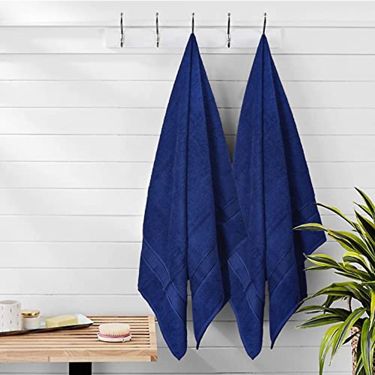 Belizzi Home Cotton 2 Pack Oversized Bath Towel Set 28x55 inches, Large Bath Towels, Ultra Absorbant Compact Quickdry & Lightweight Towel, Ideal for Gym Travel Camp Pool - Navy Blue