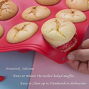 Webake Muffin Pan 12 Cup, European Silicone Cupcake Pan, Nonstick Muffin Tray Cupcake Liner Egg Muffin Tin, 2 Pack Baking Molds Silicone Bakeware