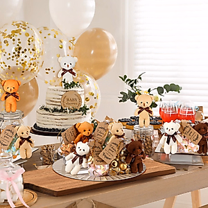 Libima 60 Pcs Mini Bear Baby Shower Decorations Bear Baby Shower Favors Bear Party Supplies Souvenirs 4.7" Tiny Soft Stuffed Plush Bears Bulk with Thank You Tag and Heart Organza Bag (Brown Series)