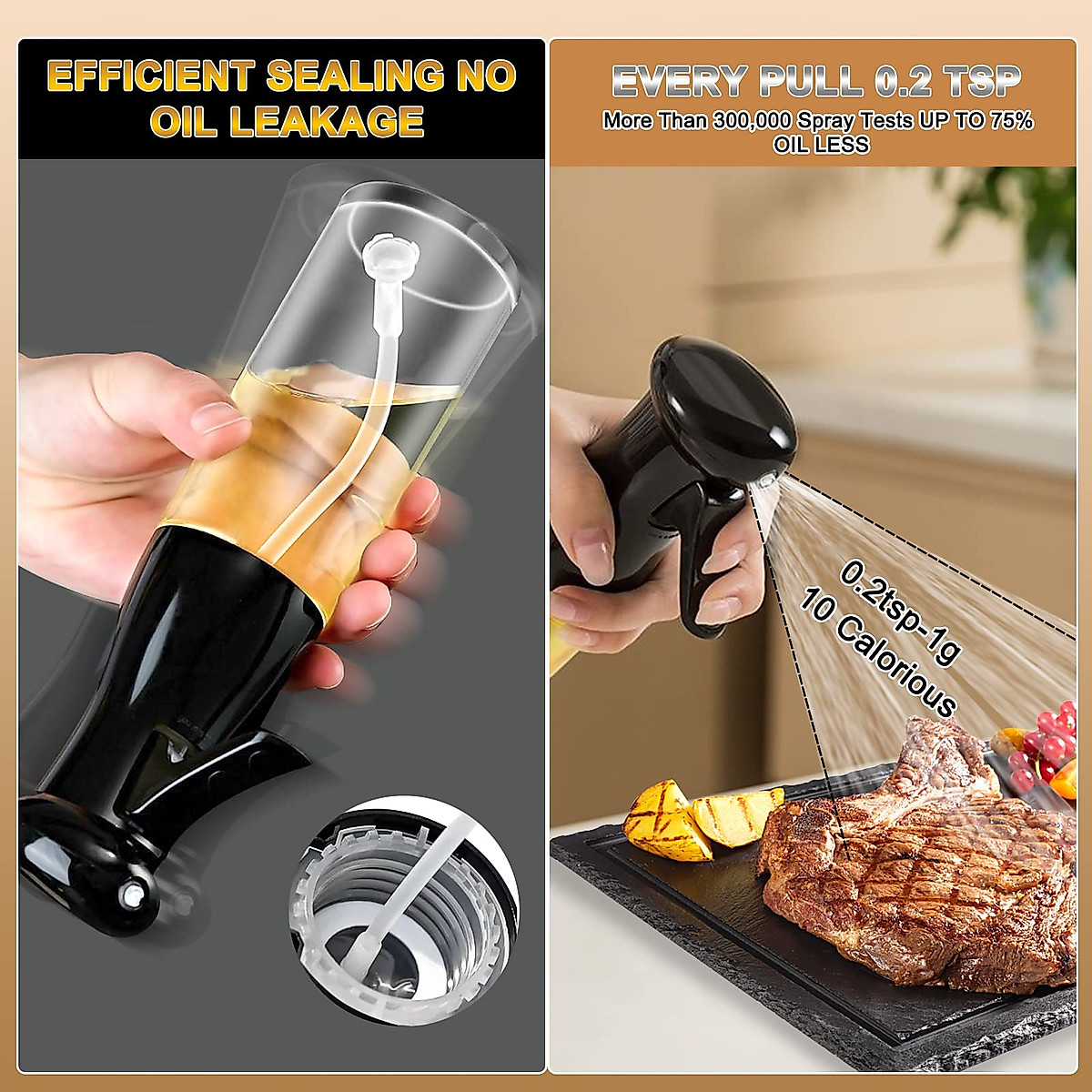 Olive Oil Sprayer for Cooking - 200ml Olive Oil Mister Glass Oil Spray Bottle, Refillable Food Grade Oil Vinegar Spritzer Sprayer Bottles for Kitchen, Air Fryer, Salad, Baking, Grilling, Frying