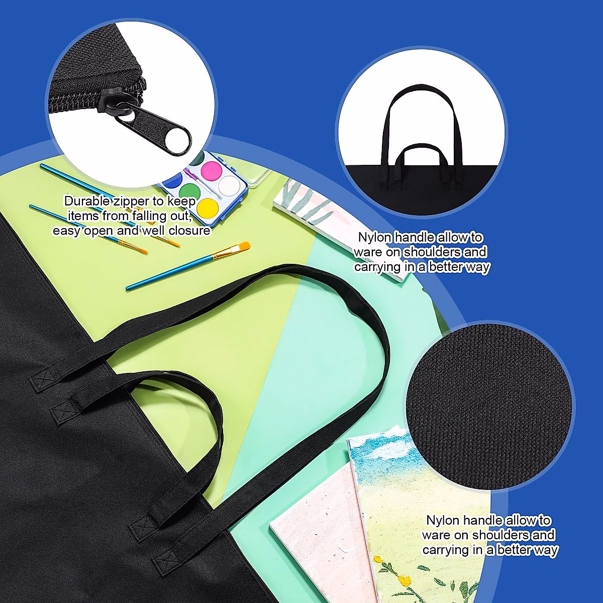 Abbylike 2 Pcs Art Portfolio Case 36 x 48 and 24 x 36 Inch Art Portfolio Storage Large Poster Board Bag Waterproof Poster Carrying Tote with Nylon Shoulder for Artwork, Poster, Sketching and Drawing