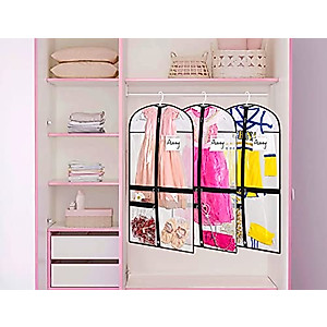 KIMBORA Clear Dance Costume Garment Bag for Dancers 3 Zippered Pockets Kids Embroiderable Competitions Bags, Clothes Cover for Girls Dress(3 Packs)