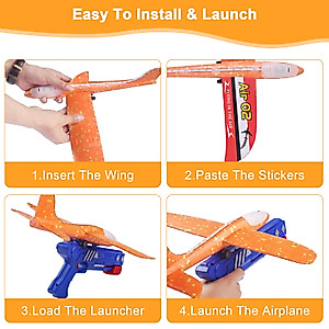 Gelaer 3 Pack Airplane Launcher Toy, 12.6" Foam Airplane Led Plane, 2 Flight Mode Catapult Plane Toys, DIY Sticker, Outdoor Flying Toys Birthday Gifts for Kids Boys Girls 4 5 6 7 8 9 10 11 12 Year Old