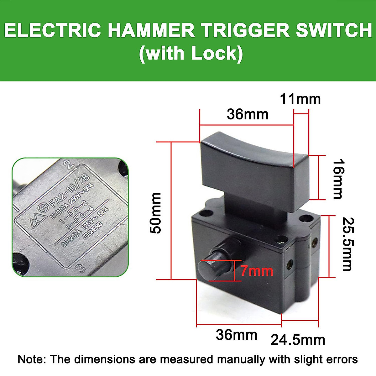 Fielect Electric Hammer Trigger Switch for Bosch NO.14 180 Electric Hammer Drill Tool Power Speed Control Push Button Switch