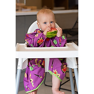 Tidy Tot - Long Baby Bib - Mess Proof Long Sleeve Feeding Smock with Large Food Catcher Pocket - Waterproof Bib – Machine Washable. Fits 6-24 months - Purple