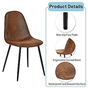 Wonder Comfort Washable PU Cushion Back and Black Metal Legs,Shell Lounge Kitchen Living Room Modern Dining Chairs with Padded Seat (4, Brown, Large)