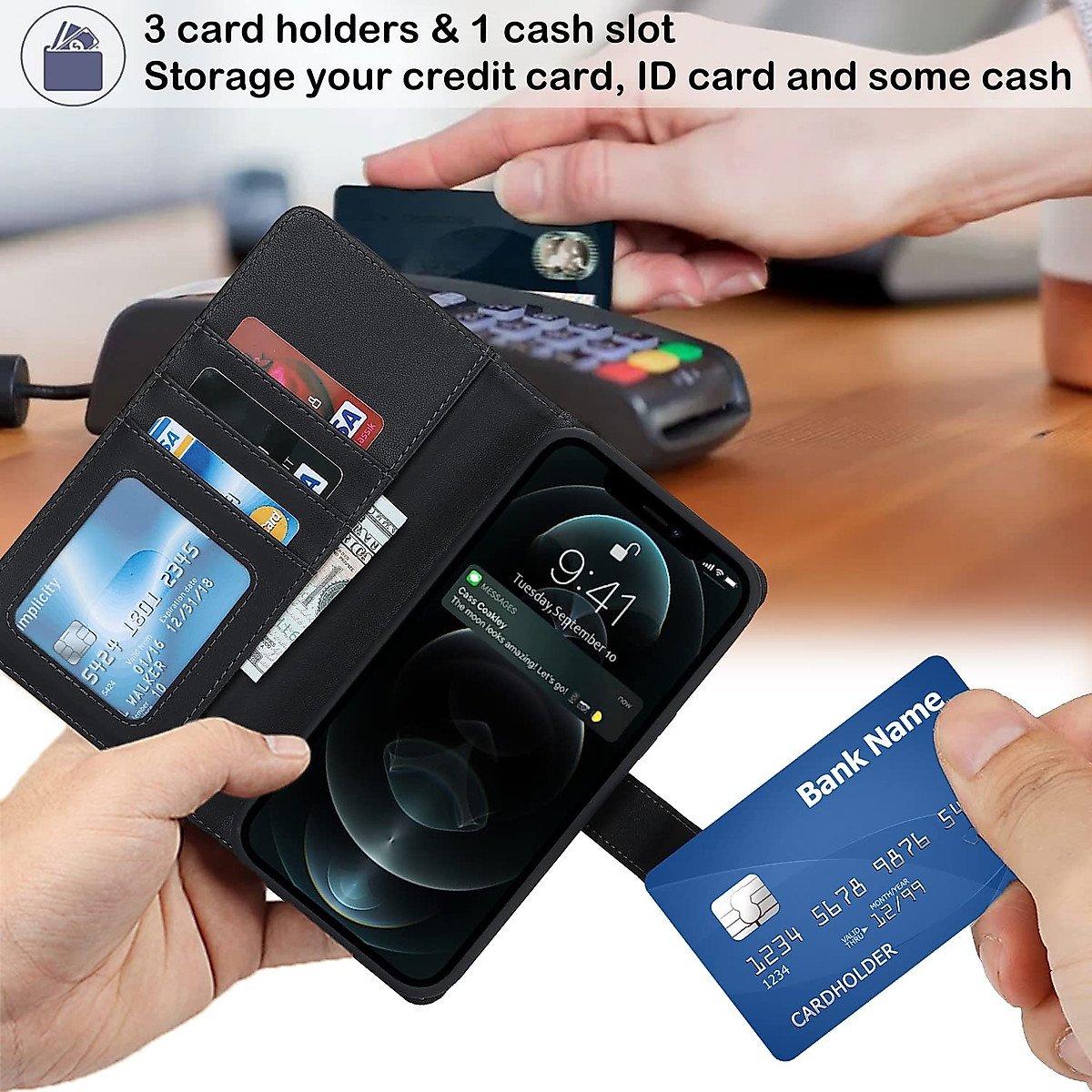 Ｈａｖａｙａ for iPhone 12 Wallet case iPhone 12 case with Card Holder Detachable Magnetic mgasafe Phone case iPhone 12 pro case letaher flip Cover-Black